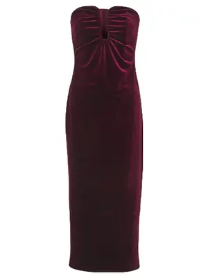 SELF-PORTRAIT Strapless Velvet Midi Dress - Red