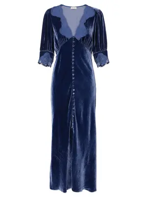 Rixo Simone Lace-trimmed Velvet Maxi Dress - Blue