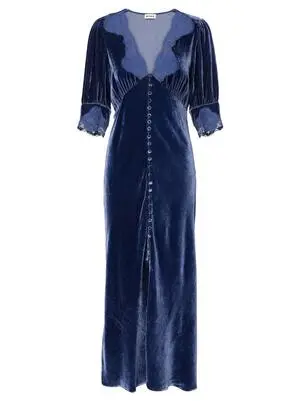 Rixo Simone Lace-trimmed Velvet Maxi Dress - Blue