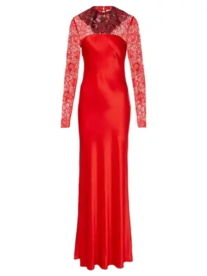 RODARTE Lace-trimmed Silk-blend Gown - Red