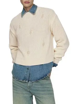 Mango Faux Pearl Embellished Sweater - Ecru