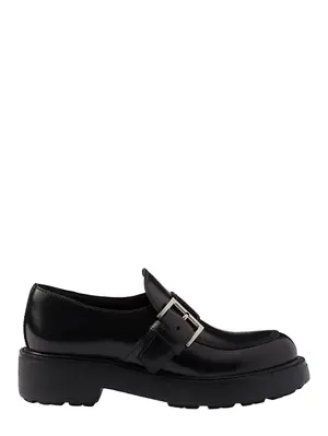 Prada Branded-buckle Brushed Leather Loafers - Black