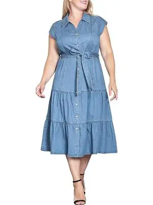 STANDARDS & PRACTICES Tiered Denim Midi Dress - Blue Rinse