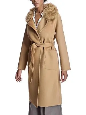 MAXIMILIAN Belted Wool Overcoat With Fur Collar - Camel
