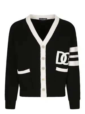 Dolce & Gabbana Wool Fisherman’s Rib Cardigan With Dg Logo - Multicolor