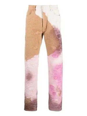 Givenchy Distressed Tie-dye Slim Fit Jeans - Maroon/rose