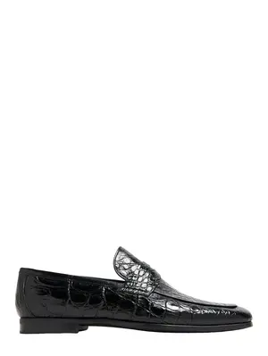 Magnanni Embossed Crocodile-effect Leather Loafers - Black