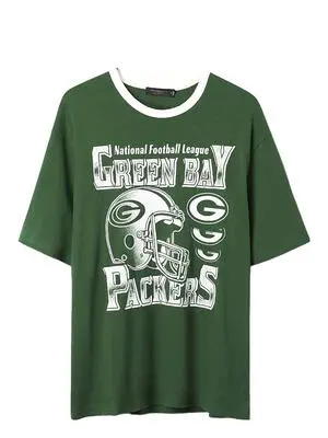 Junk Food Clothing Nfl Green Bay Packers Oversized Ringer Tee - Hunter
