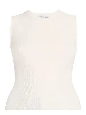 Veronica Beard Sid Ribbed Tank Top - Off White