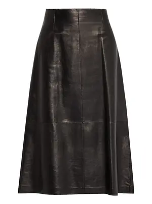 Lafayette 148 New York Leather A-line Midi Skirt - Black