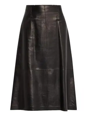 Lafayette 148 New York Leather A-line Midi Skirt - Black