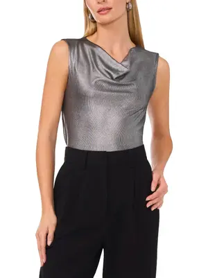 Halogen Metallic Cowl Neck Sleeveless Top - Black