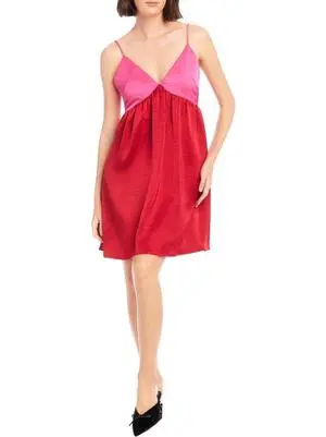 Fifteen Twenty Stacia Colorblock Babydoll Dress - Cherry W/ Bright Pink