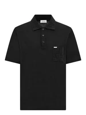 FERRAGAMO V-neck Polo With Jacquard Pocket Detail - Black