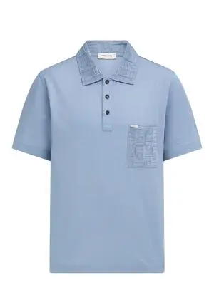 FERRAGAMO V-neck Polo With Jacquard Pocket Detail - Blue
