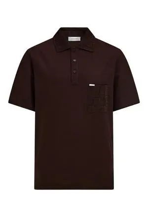 FERRAGAMO V-neck Polo With Jacquard Pocket Detail - Brown
