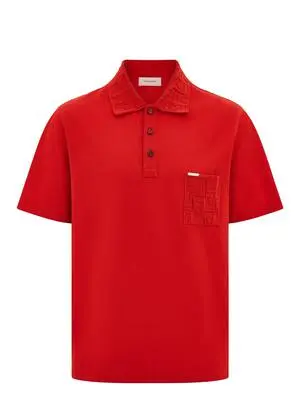 FERRAGAMO V-neck Polo With Jacquard Pocket Detail Red