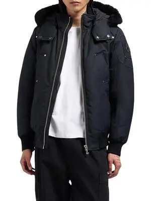 Moose Knuckles Moose Knuckles Original Genuine Shearling Trim Down Bomber Jacket Navy/ Black
