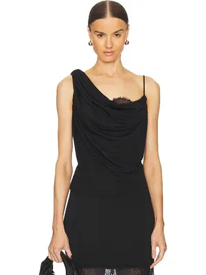L'academie Belmore Top With Draped Silhouette And Tie Back - Black