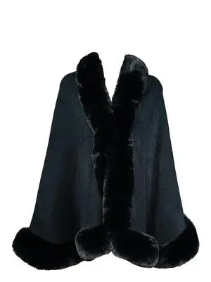 SURELL Faux Fur Trim Poncho