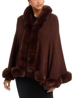 Surell Surell Faux Fur Trim Poncho Brown