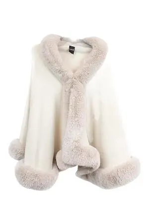 Surell Surell Faux Fur Trim Poncho Cream