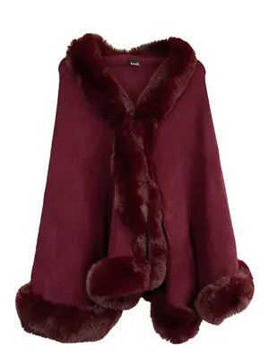 Surell Surell Faux Fur Trim Poncho Merlot