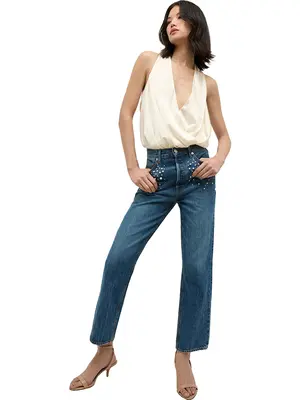 Veronica Beard Daniela Embellished Straight-Leg Jeans Serendipity