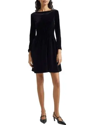 Emporio Armani Cinched Waist Velvet Dress - Solid Black