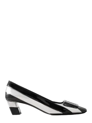 ROGER VIVIER Belle Vivier Embellished Striped Metallic And Patent-leather Pumps Silver