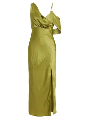 NICHOLAS Draped Satin-crepe Midi Dress - Lime Green