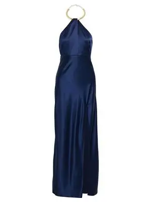 NICHOLAS Satin Halterneck Gown - Navy