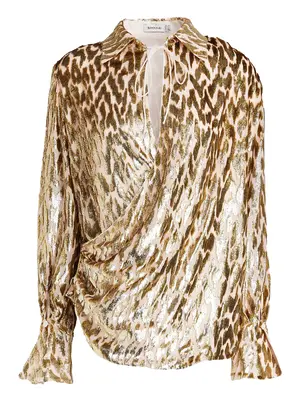 Simkhai Luella Wrap-effect Metallic Blouse - Gold