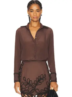 KARINA GRIMALDI Morena Embroidered Blouse - Chocolate