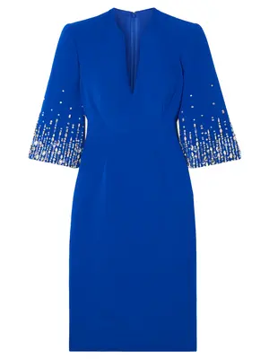 Jenny Packham Embellished Cady Midi Dress - Blue