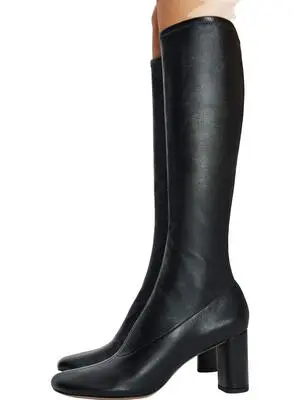 REFORMATION Belinda Knee High Boot Black Stretch Leather