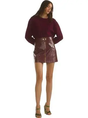 Cynthia Rowley Mini Vegan Leather Skirt - Oxblood