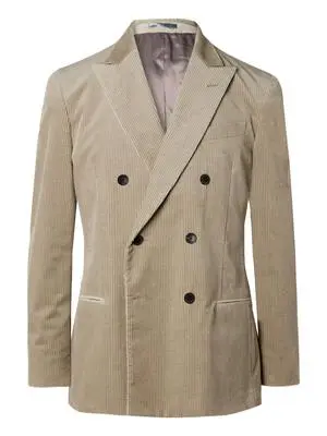 Mr P. Slim-fit Double-breasted Cotton And Cashmere-blend Corduroy Tuxedo Jacket - Neutrals