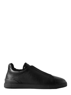 Zegna Triple Stitch™ Leather Slip-on Sneakers - Black