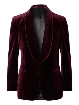 Mr P. Slim-fit Shawl-collar Cotton-velvet Tuxedo Jacket - Burgundy