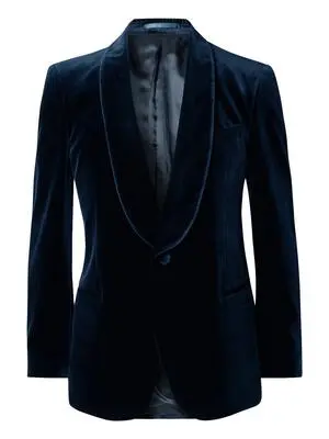 Mr P. Slim-fit Shawl-collar Cotton-velvet Tuxedo Jacket - Blue
