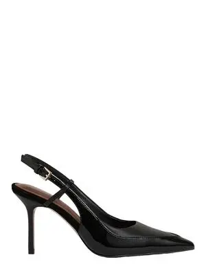 REISS Leena Leather Slingback Court Shoes - Black