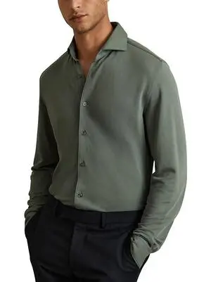 REISS Bobby Long Sleeve Shirt - Green Smoke
