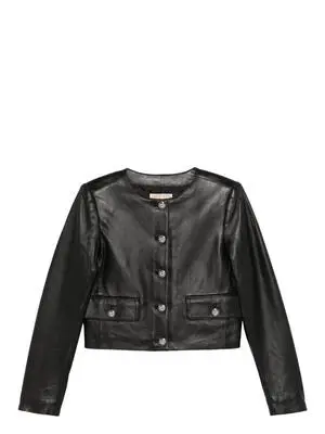 Michael Kors Cropped Leather Jacket - Black