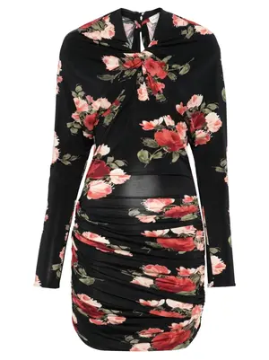 Magda Butrym Floral-print Draped Mini Dress - Black