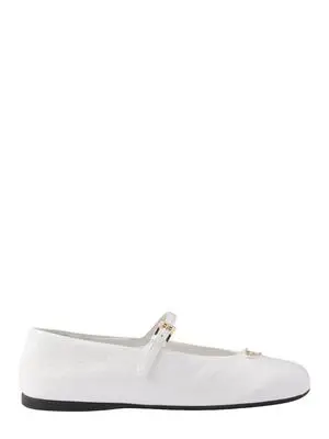 Prada Patent Leather Ballerinas With Logo Buckle - White