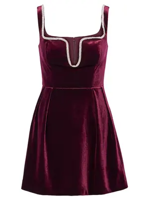 SELF-PORTRAIT Velvet Minidress - Red