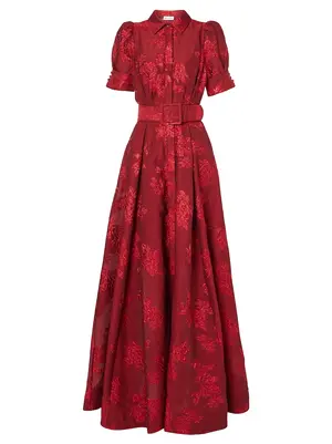 Rebecca Vallance Henrietta Belted Brocade Gown - Red