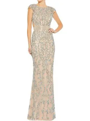 Mac Duggal Embellished Cut Out Gown - Nude Multi
