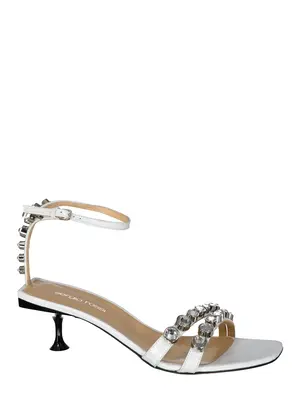 SERGIO ROSSI Leather Crystal Sandals - White
